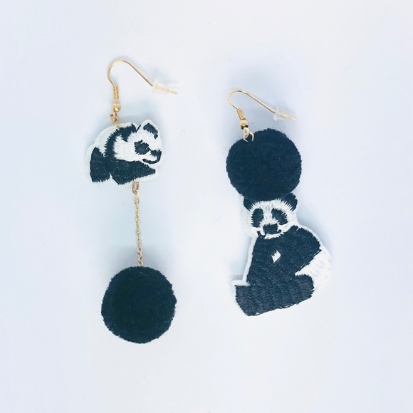 Kate Stylist | Jewelry | New Panda Pom Pom Dangle Asymmetrical Earrings ...